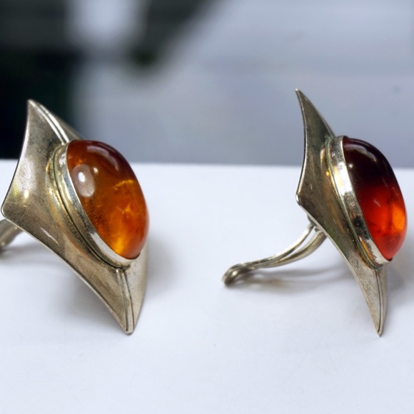 Handmade | Jewelry | Bold Amber Clip On Rhombus Earrings Gift For Women ...